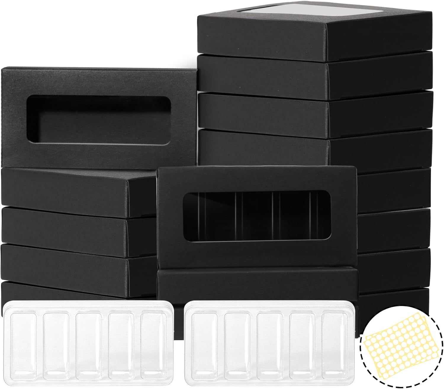 Amazon.com: 50 Pcs Wax Melt Snap Bars Plastic Wax Melt Molds 5 Cavity Wax Melt Gift Boxes Wax ...