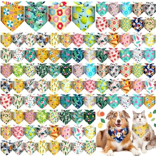 Amazon.com : Reginary 120 Packs Summer Bandanas for Dog Bulk Fruit Dog Scarf Hawaiian Adjustable ...