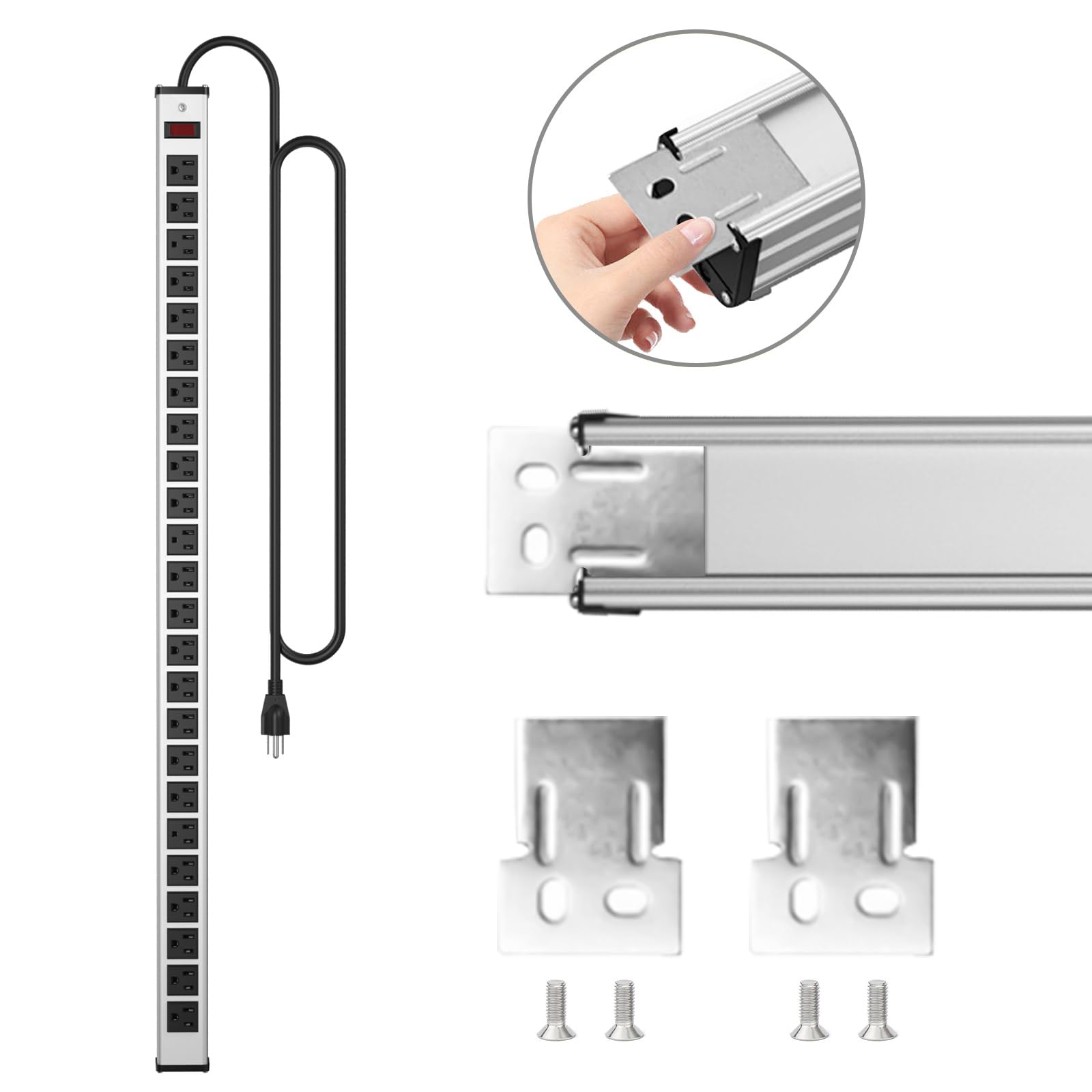 Snapklik.com : 24 Oulet Long Power Strip,Heavy Duty Metal Socket Power ...
