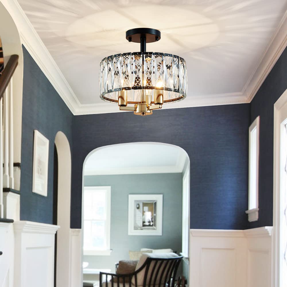 AGV LIGHTING CL003BB K9 Crystal Ceiling Light Fixture, Modern Semi ...