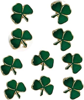 10Pcs Green Shamrock Lapel Pin Irish Shamrock Enamel Pin Lucky Leaf ...