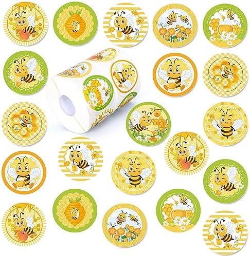 Amazon.com: Whaline 1000Pcs Honey Bee Stickers Roll Cute Yellow Bumble ...