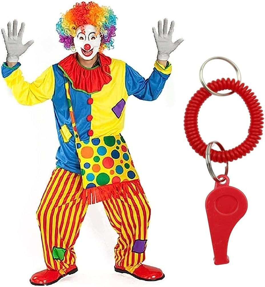 Amazon.co.jp: [Youngfull] ピエロ 衣装 目立つぜ 7点 お得フルセット (服 パンツ バッグ マスク ウィッグ 手袋 ホイッスル) スーツ 仮装 コスプレ ...