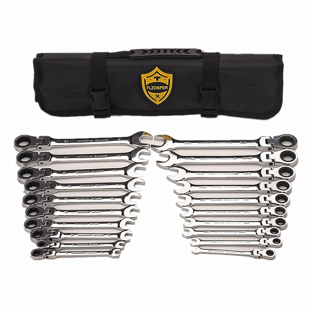 FLZOSPER 20pc. Flex-Head Ratcheting Wrench Set，Metric & SAE Chrome ...