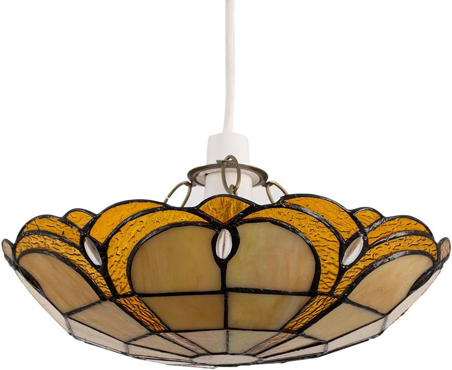 MiniSun | Tiffany Style Amber Jewelled Glass Uplighter Design Ceiling ...