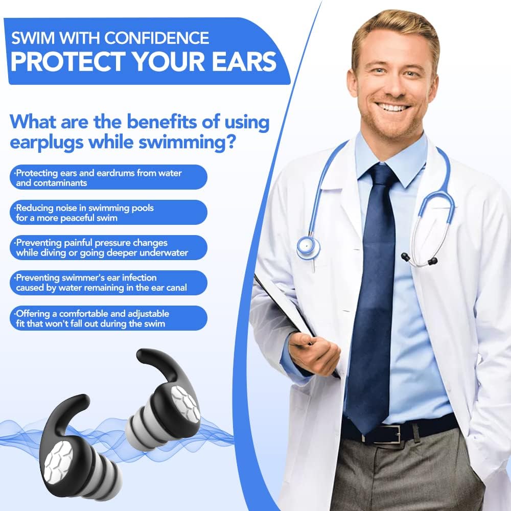 Waterproof Swimming Ear Plugs for Adults - 3 Pairs of Reusable Soft ...
