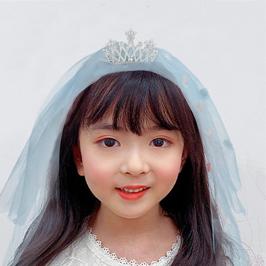 Amazon.com: HEREAD Flower Princess Tiara Veil Short 2 Tiers Costume ...