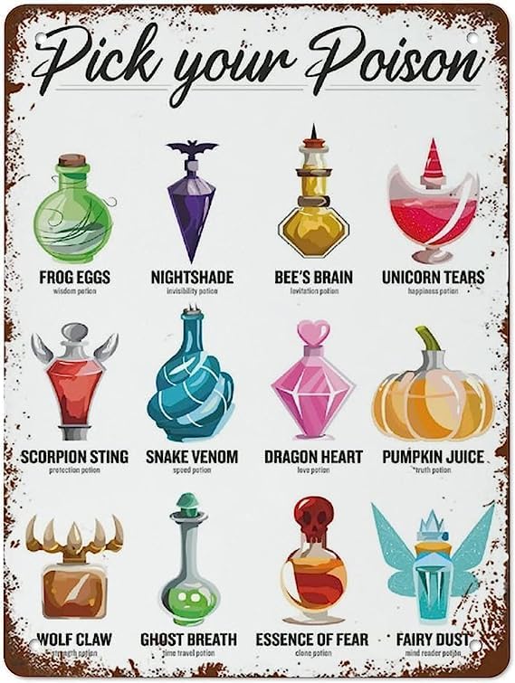 Amazon.com: Pick Your Poison Halloween Cocktail Menu Print, Witch Spell ...