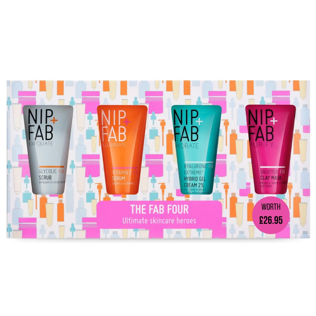 Nip + Fab The Fab Four Gift Set, Includes Bestselling Glycolic Scrub ...