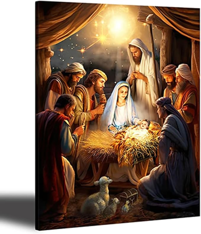 Amazon.com: Nativity Scene Wall Art Canvas Pictures for Christmas Jesus ...
