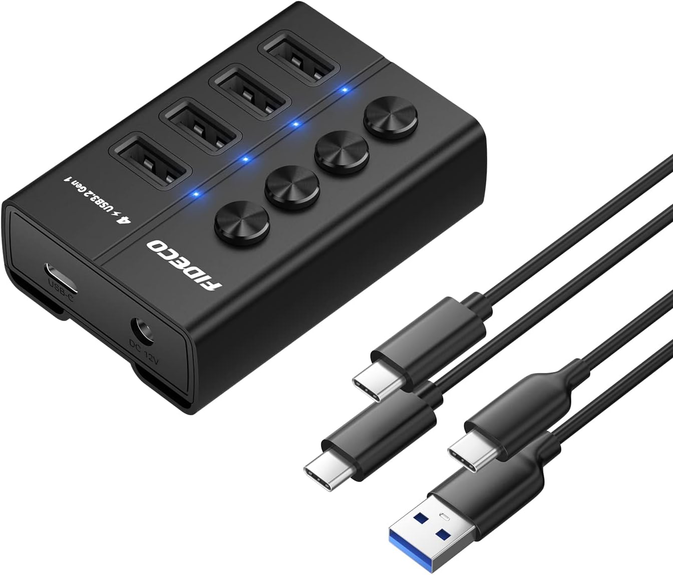 True Face USB Hub 7 Port 2.0 Fast Charge Multi LED Splitter External ...