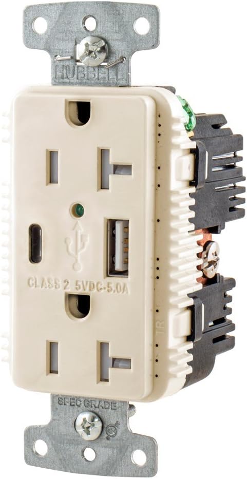 Hubbell USB20AC5LA 15 Amp 125V USB Charging Receptacles, Light Almond ...