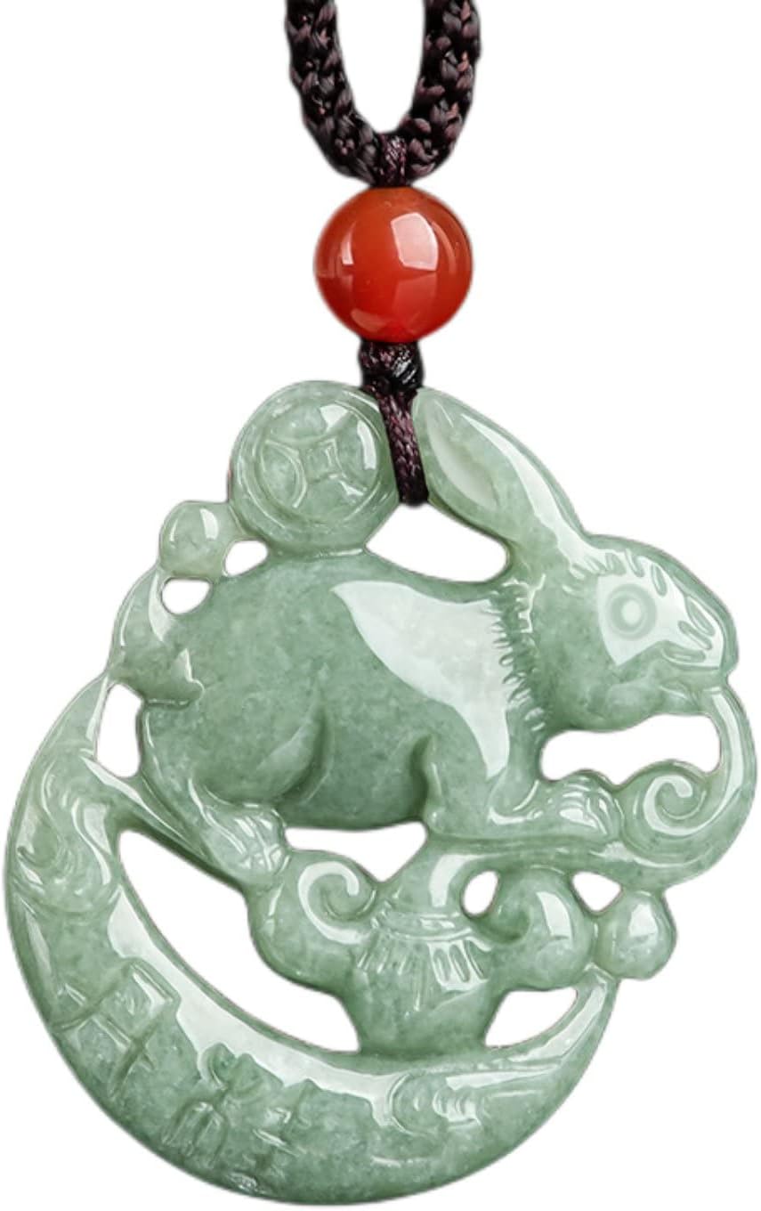 Natural Jade Chinese Zodiac Rabbit Pendant Necklace Grade A Untreated ...
