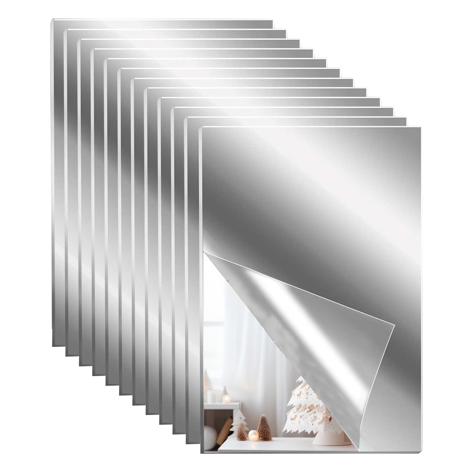 Tomtary Self Adhesive Mirror, 12PCS Mirror Tiles Acrylic Stick On ...