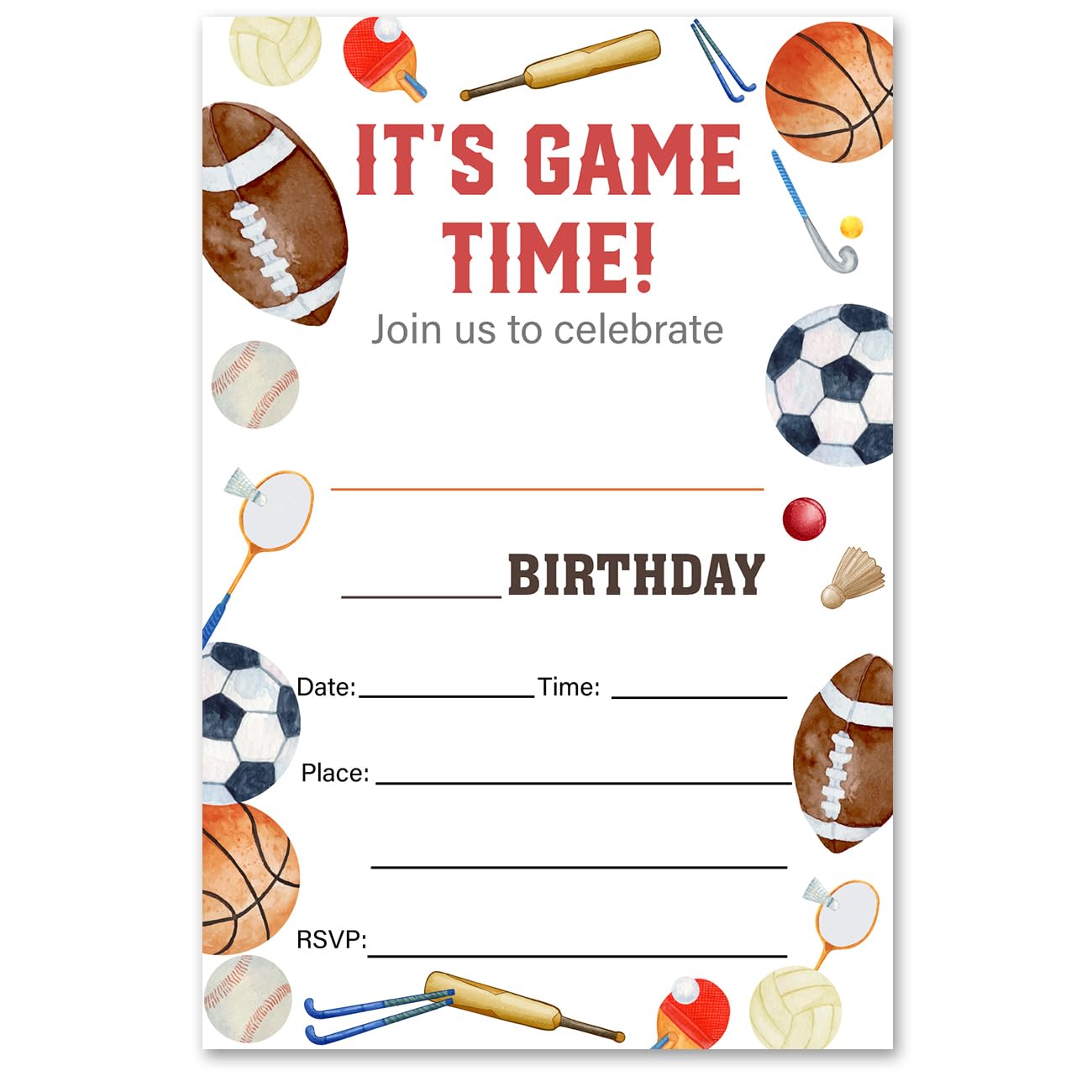 Amazon.com : VAHATAN Sports Birthday Party Invitation Boys Sports ...