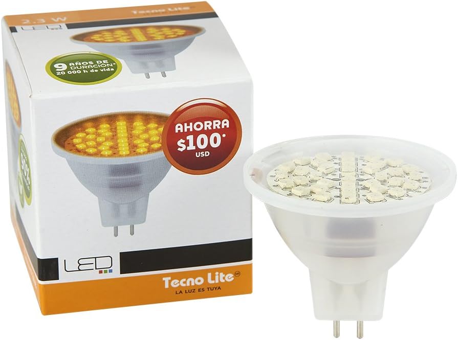 Tecnolite - Foco MR16 LED 2.3 W, Luz Amarilla, Base GX5.3, No atenuable : Amazon.com.mx: Hogar y ...