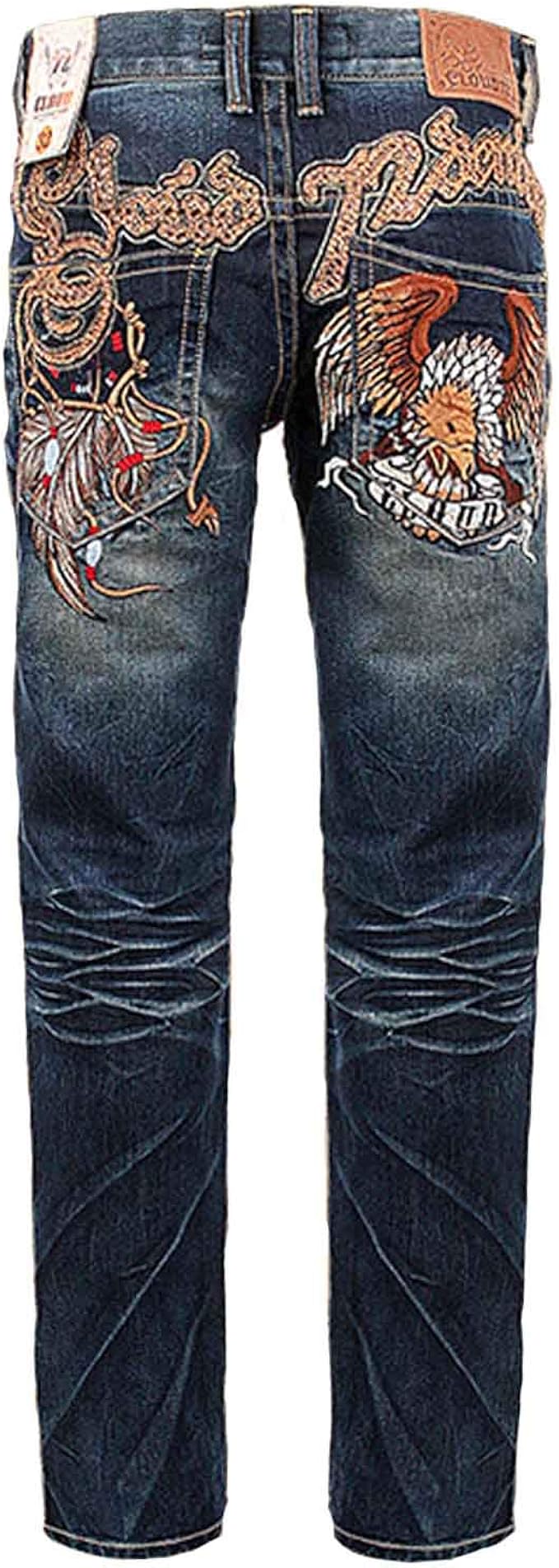 Amazon | クラウド72(CLOUD72)メンズ ジーンズ パンツ #633ストレート ストレッチ デニム イーグル 鷹 刺繍 インディアン ネイティブアメリカン 羽根 ウィング ヨゴシ ...