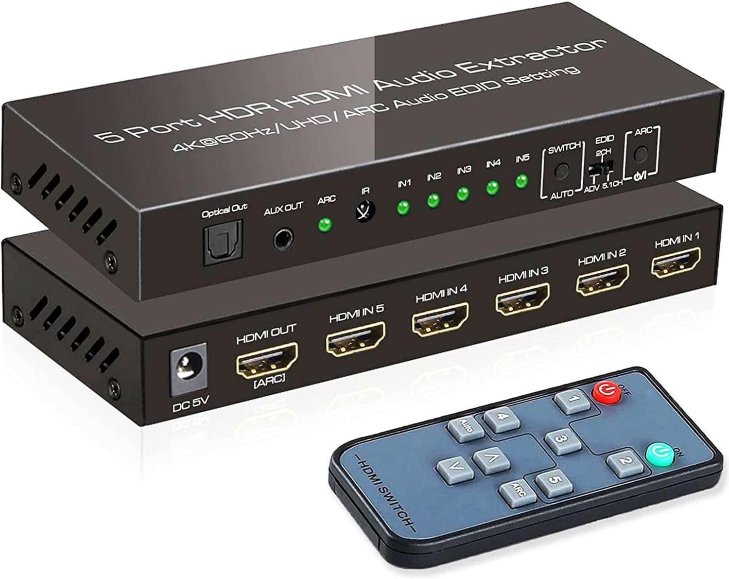 (Newest Version) 5 Port 4K HDMI Switch with Remote Premium 5 in 1 Out ...
