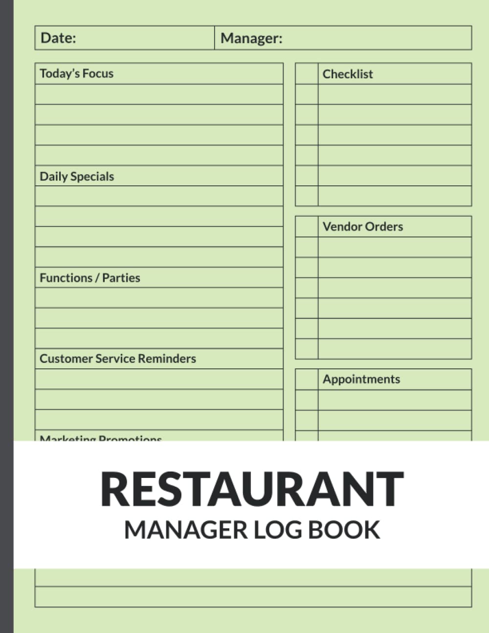 Amazon.com: Restaurant Manager Log Book: Task Management Log Book ...