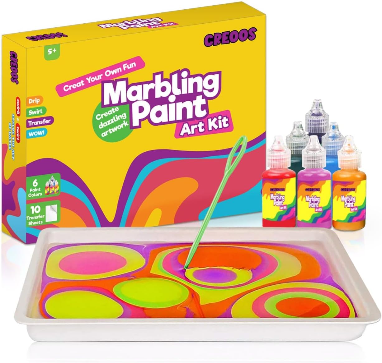 Creoos Marbling Paint Arts and Crafts Kits 6 Watercolor Marble Painting ...