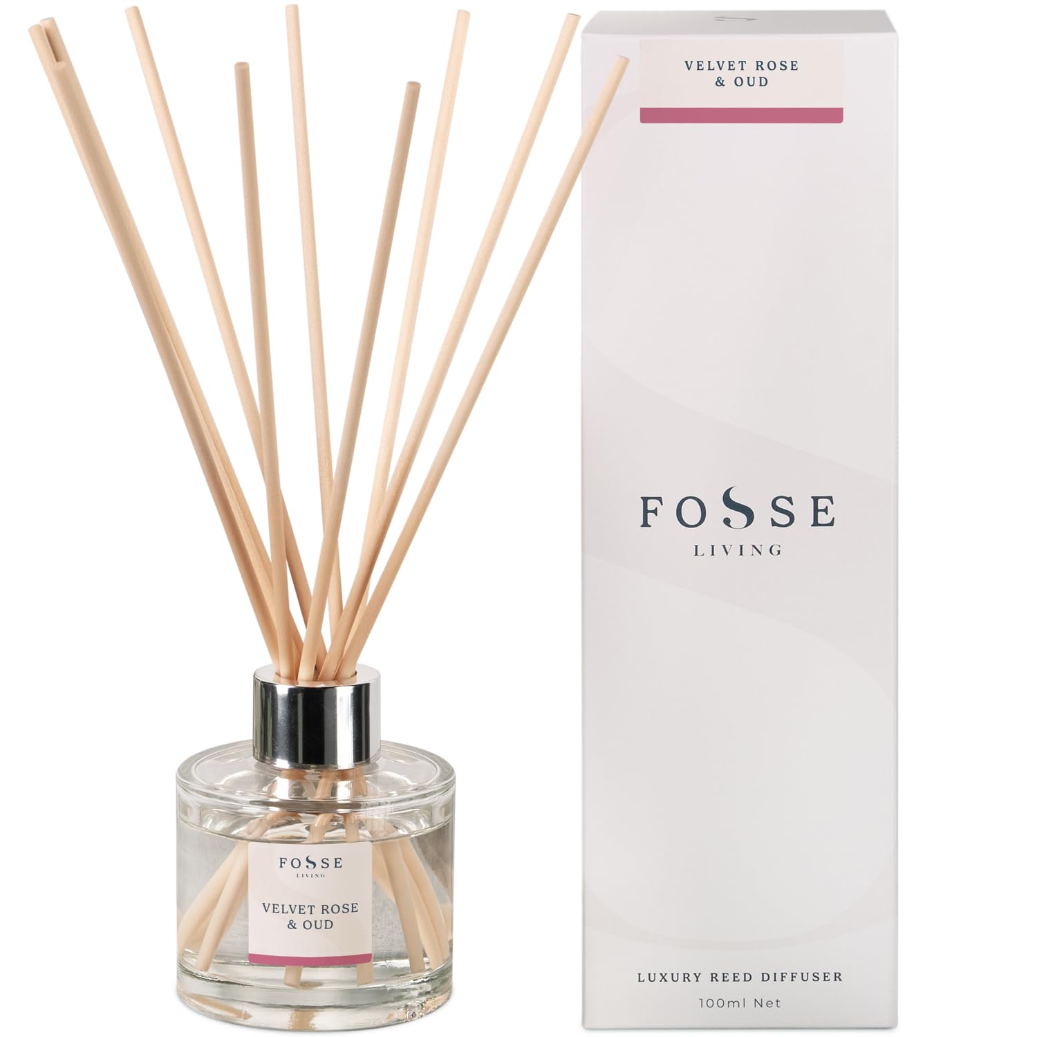 Fosse Living Velvet Rose & Oud Reed Diffuser 100ml - Highly Scented & Long Lasting - 10 Natural ...