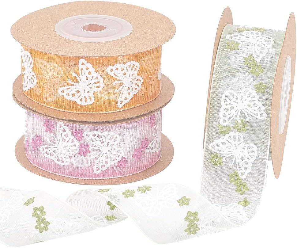 Amazon.com: PH PandaHall 20 Yards Organza Ribbons 4 Color Butterfly ...