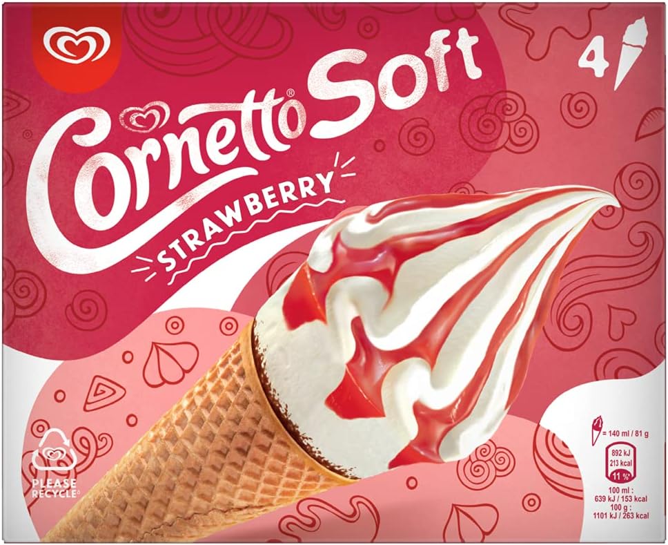 Cornetto Soft Strawberry 560 ml pack of 4 : Amazon.co.uk: Grocery