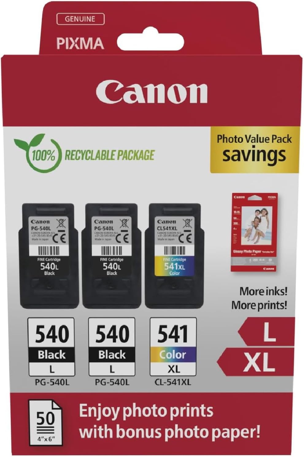 Canon Multipack Cartouche Encre & Papier - PG-560XL/CL-561XL Cartouches ...
