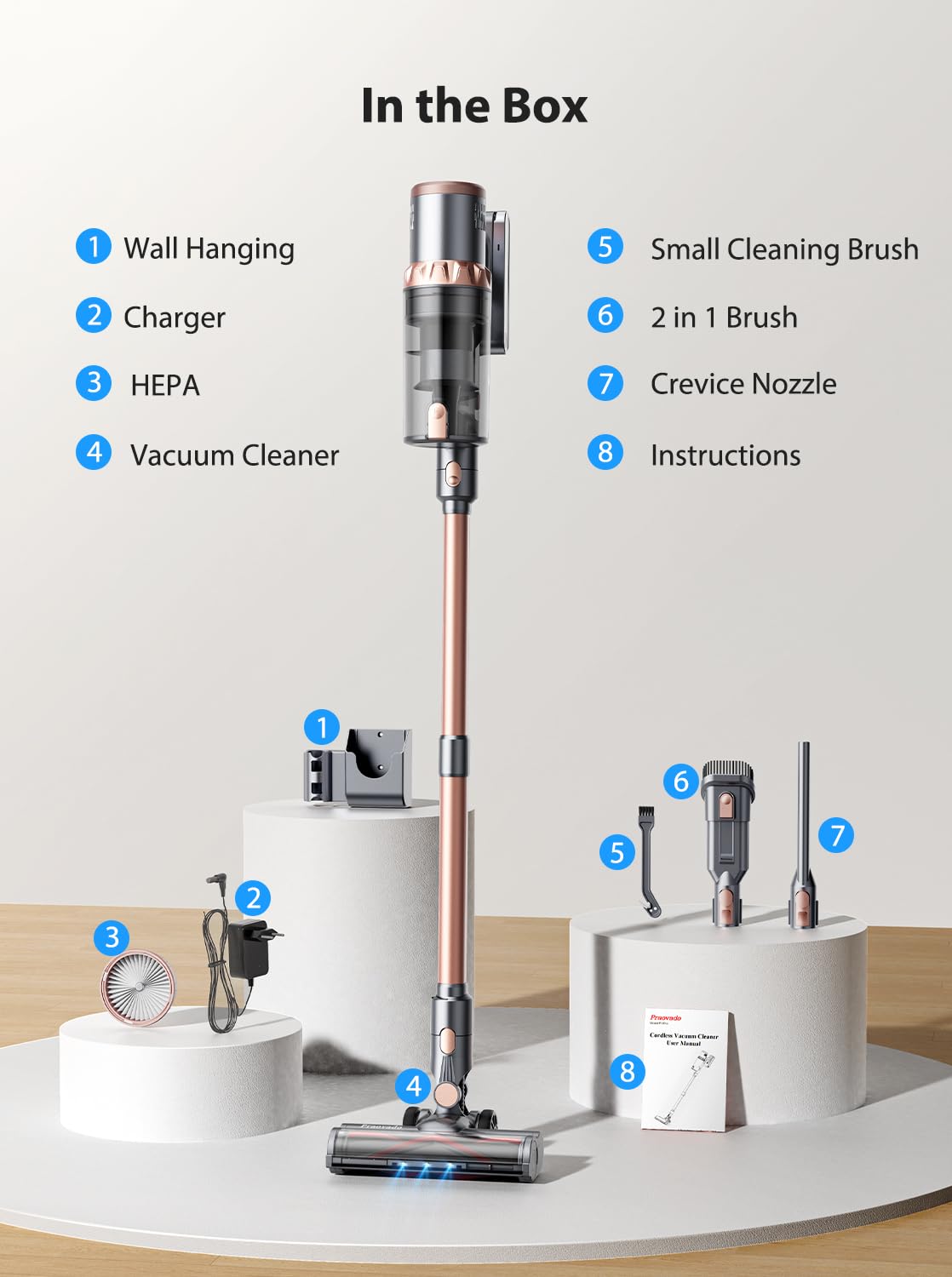 Cordless Vacuum Cleaner, 500W Powerful Suction Stick Vacuums with 60min ...