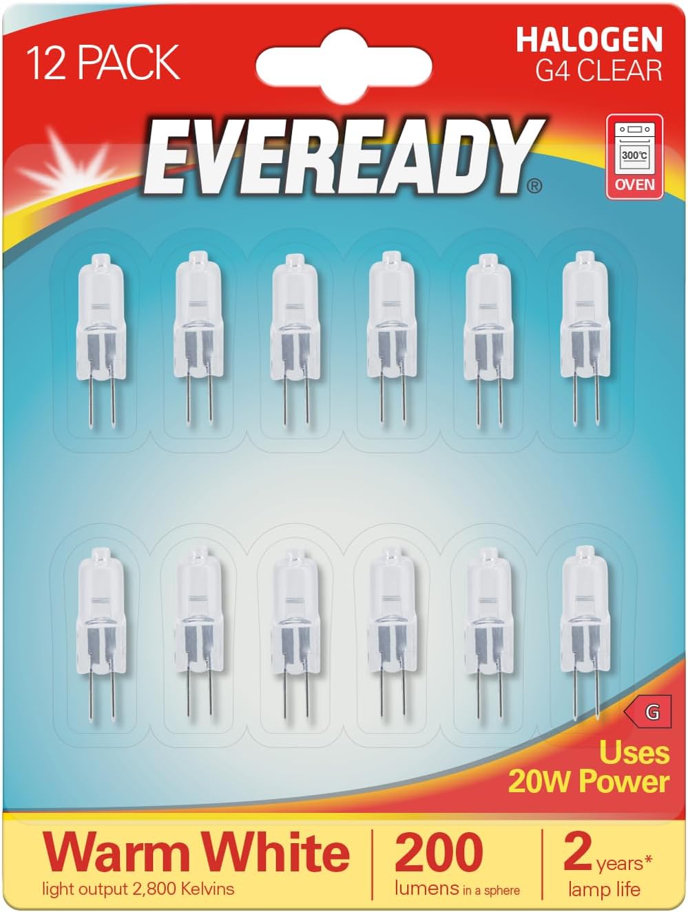Eveready G4 Halogen Light Bulbs, 20W, 12V, 2-Pin Base, Clear Capsule ...