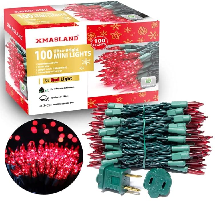 Amazon.com: XMASLAND Ultra-Bright Connectable RED Christmas Light Set ...