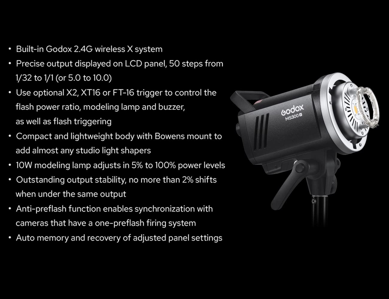 Godox MS300V 300W 2.4G Built-in Wireless Receiver Lightweight, Compact ...