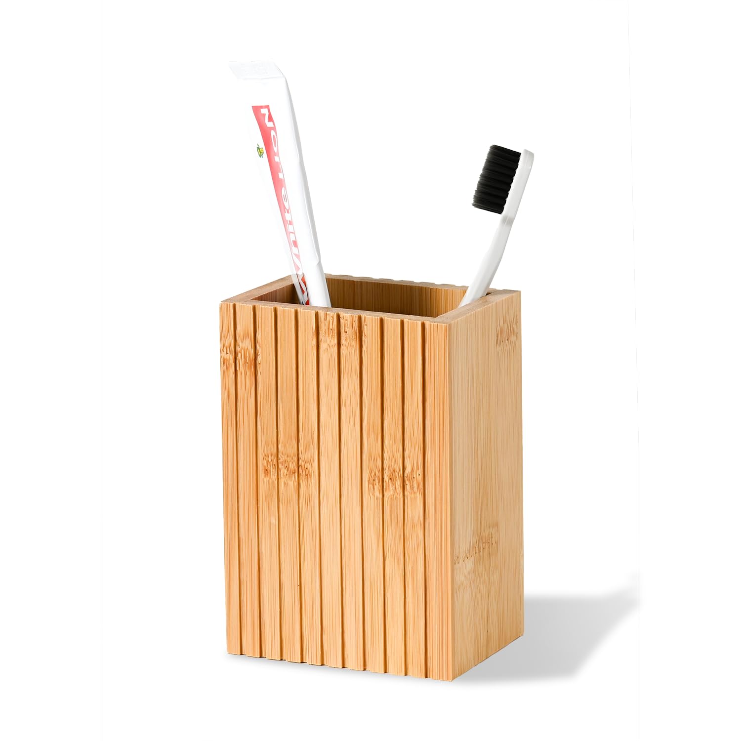 Amazon.com: Natural Bamboo Toothbrush Holder, Fluted Square Design for ...