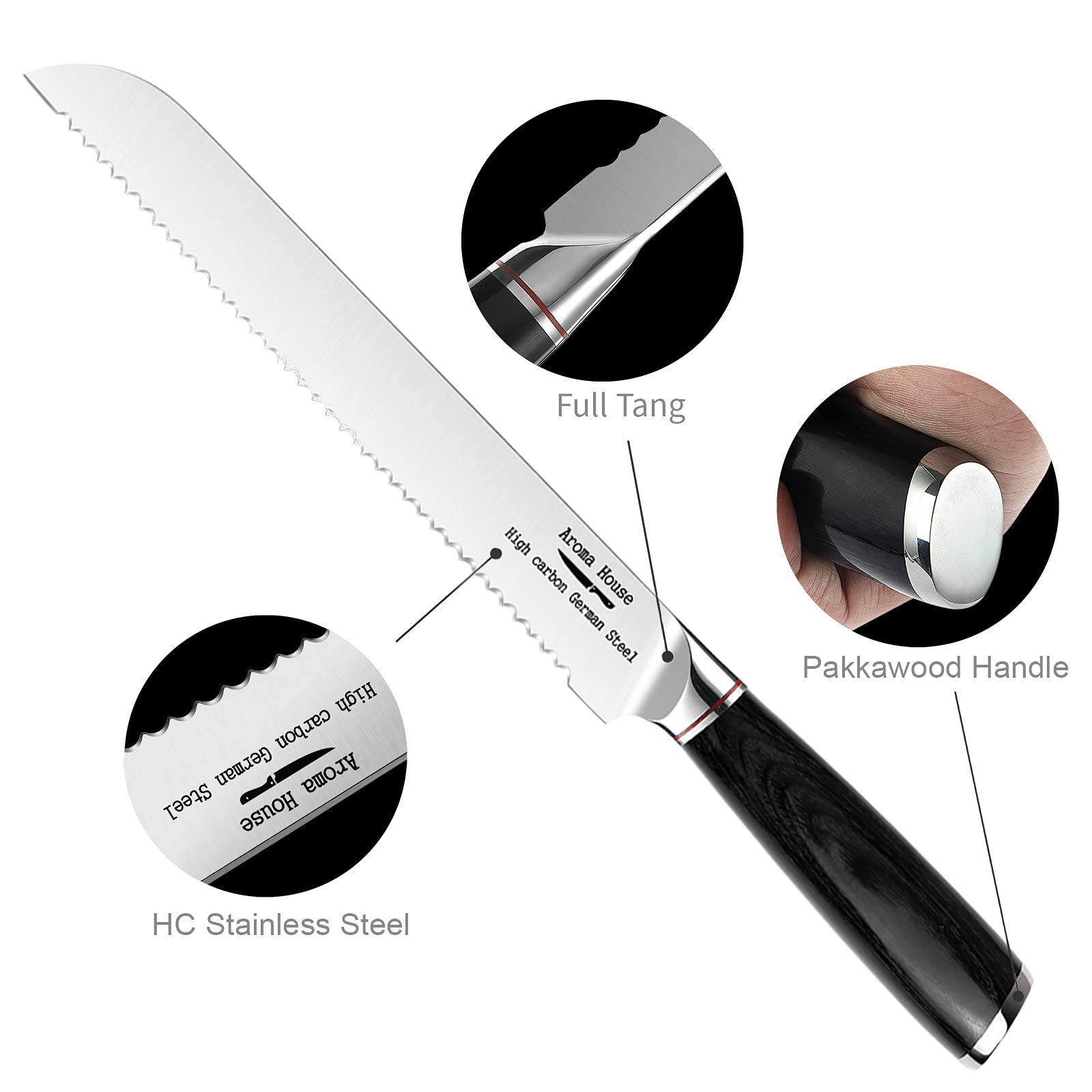 Snapklik.com : Aroma House Bread Knife 9 Inch Bread Cutter German High ...