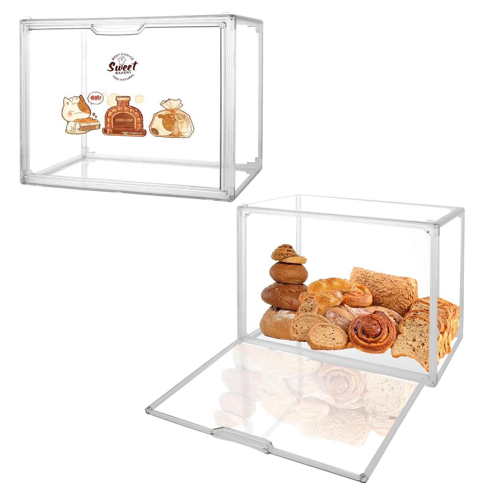 Amazon.com: 2PCS Clear Bread Box for Kitchen Counter Airtight ...