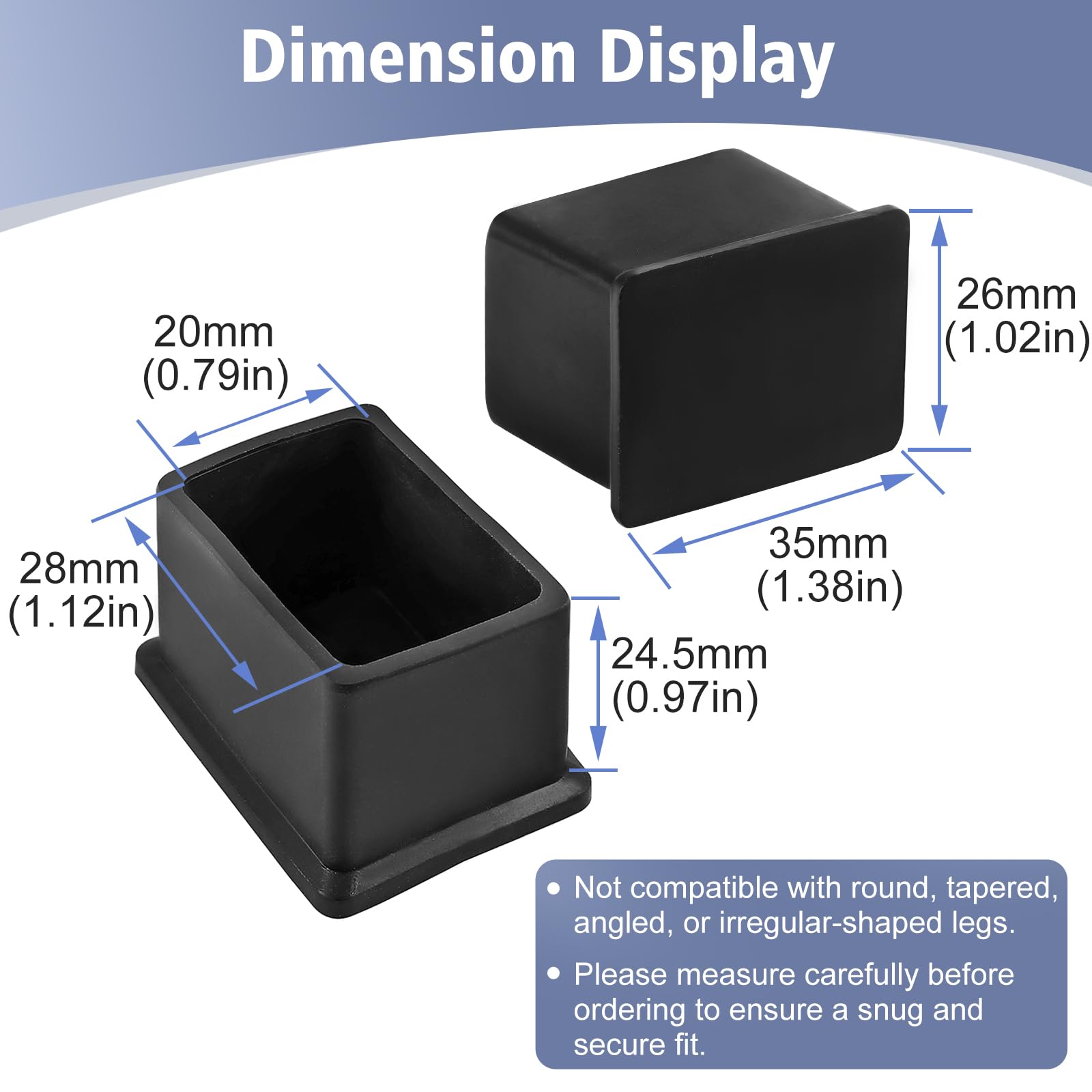 Snapklik.com : Rectangle Chair Leg Caps 28 X 20mm - 24pcs Rigid PVC ...