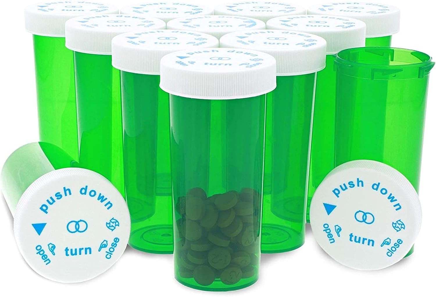 Amazon.com: Plastic Medicine Pill Bottles with Push and Turn Caps (30 ...
