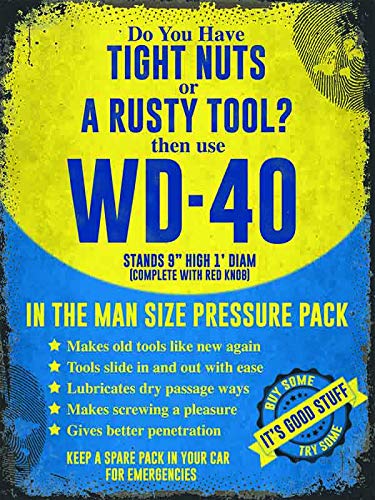Small (150 x 200mm) Metal Sign – WD40 – Tight nuts, rusty tool – BigaMart