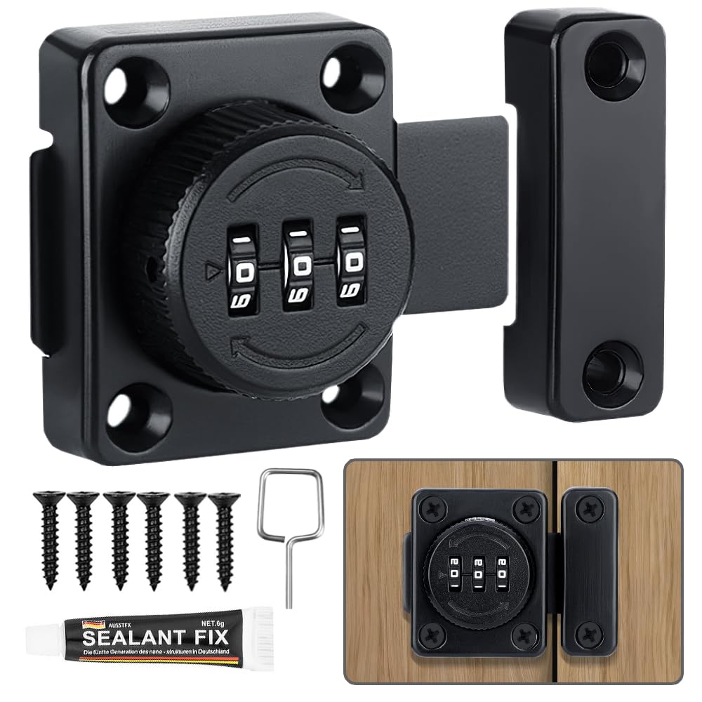 Password Cabinet Bolt Lock Rotate Door Latch - Safety Black Door Latch ...