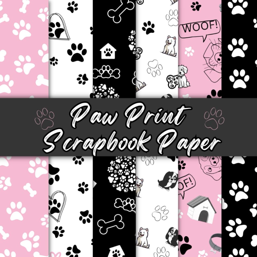 Paw Print Scrapbook Paper: 20 Double-Sided Sheets. Puppy, Dog Themed ...