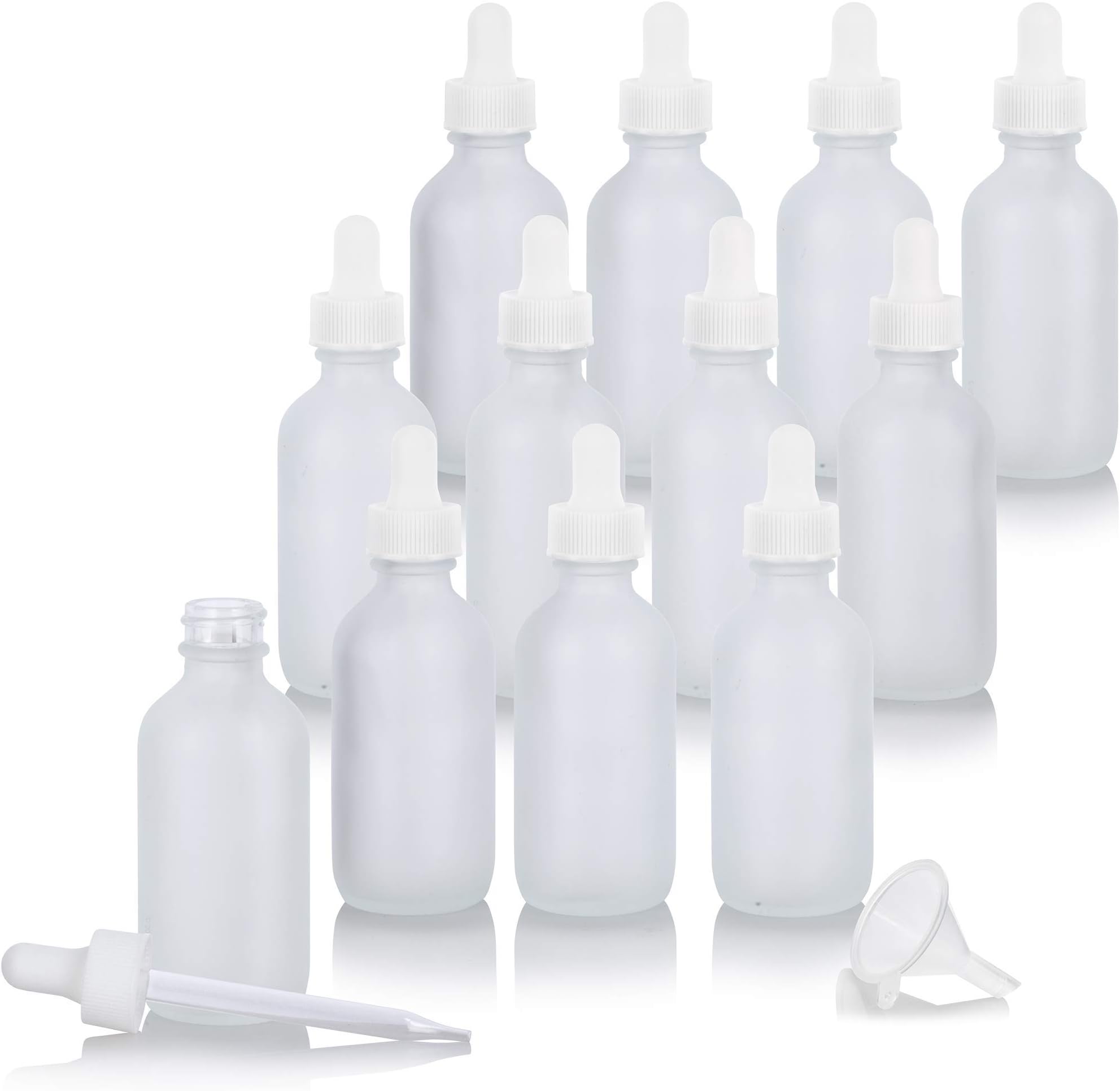 JUVITUS 2 oz Frosted Clear Glass Boston Round White Dropper Bottle (12 ...