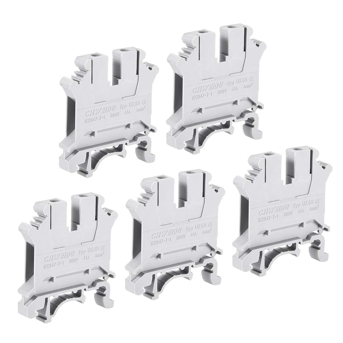 uxcell UK5N DIN Rail Terminal Block Screw Clamp Connector, 800V 41A ...