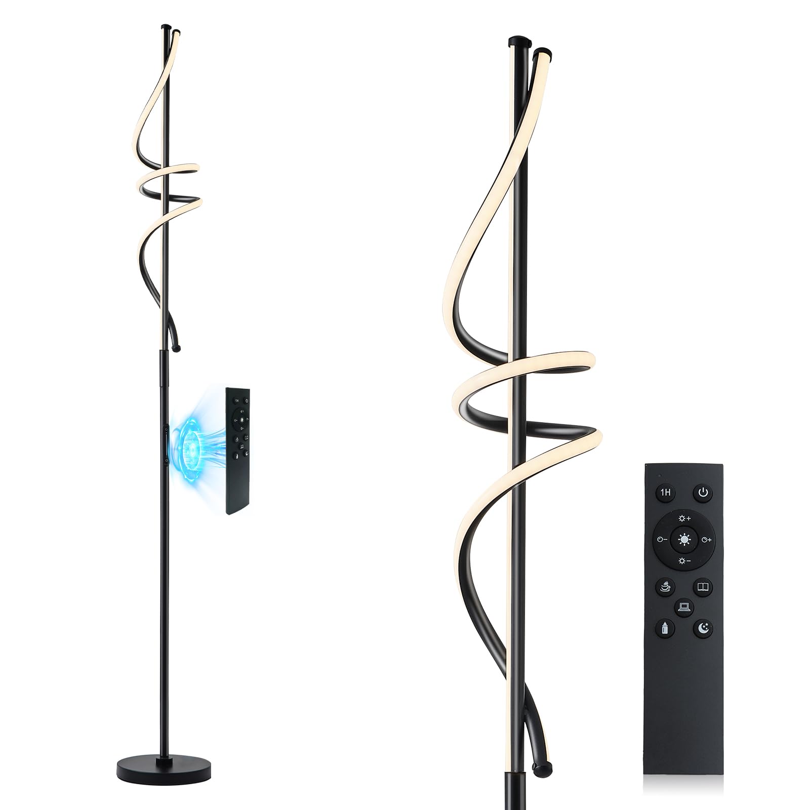 POWROL Spiral Floor Lamp LED Modern Dimmable Standing Lamp with Remote ...