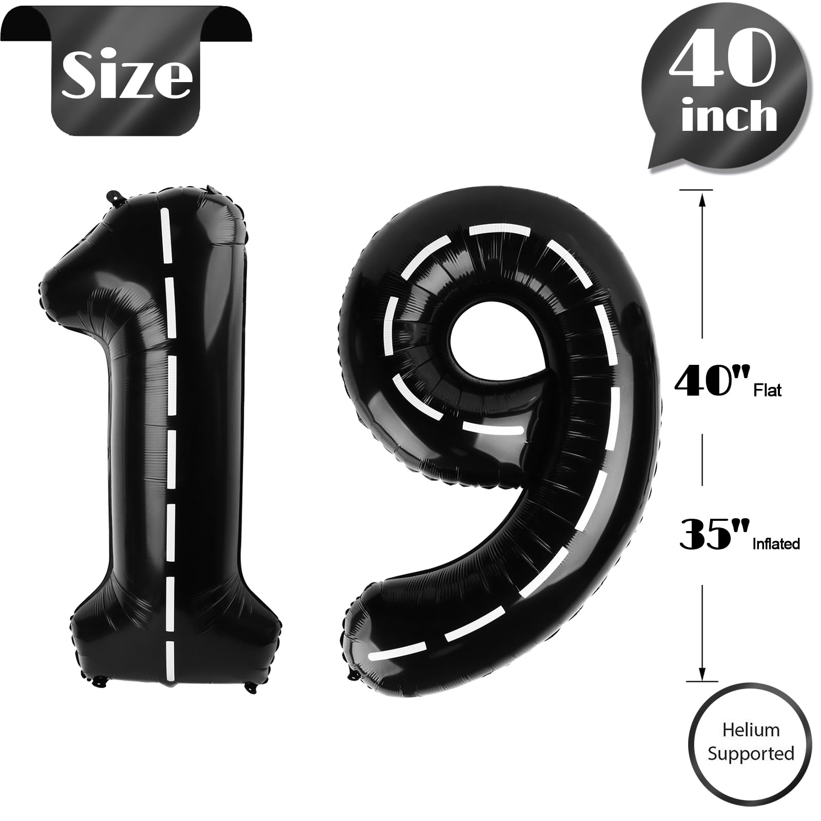 Snapklik.com : Race Car Number 19 Balloon 40 Inch, Black 19 Number ...