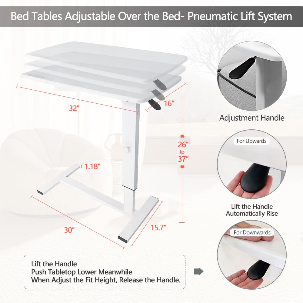 Snapklik.com : BeGyoku Overbed Table Hospital Bed Table,Pneumatic Mobile Standing Desk&Rolling ...
