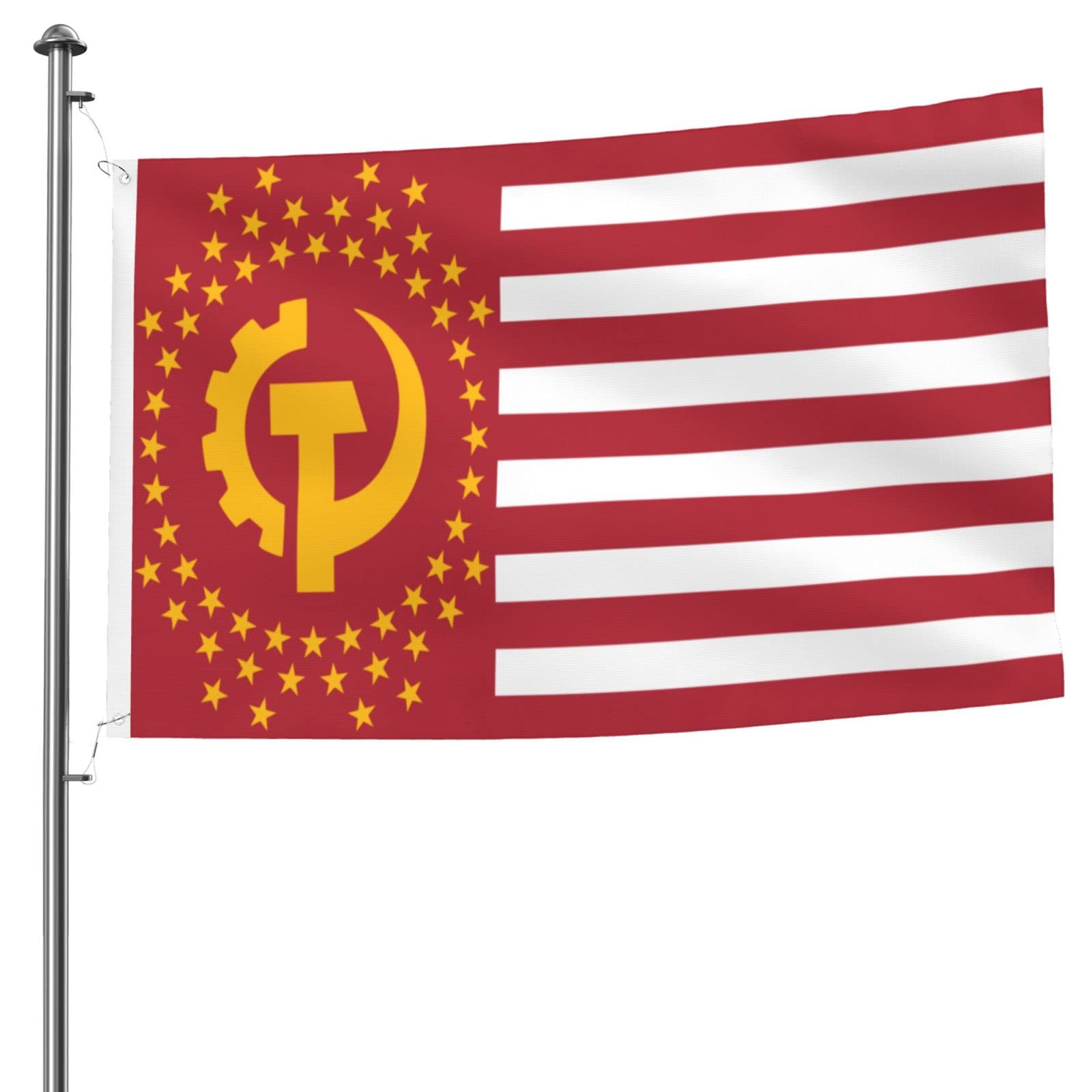 American Communist Flag Red Star Hammer And Sickle Badge With American