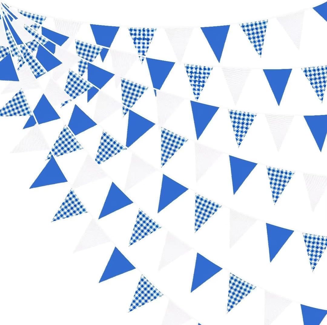 Amazon.com: 25Meters 82feet Blue White Checkered Banner Bunting, Double ...