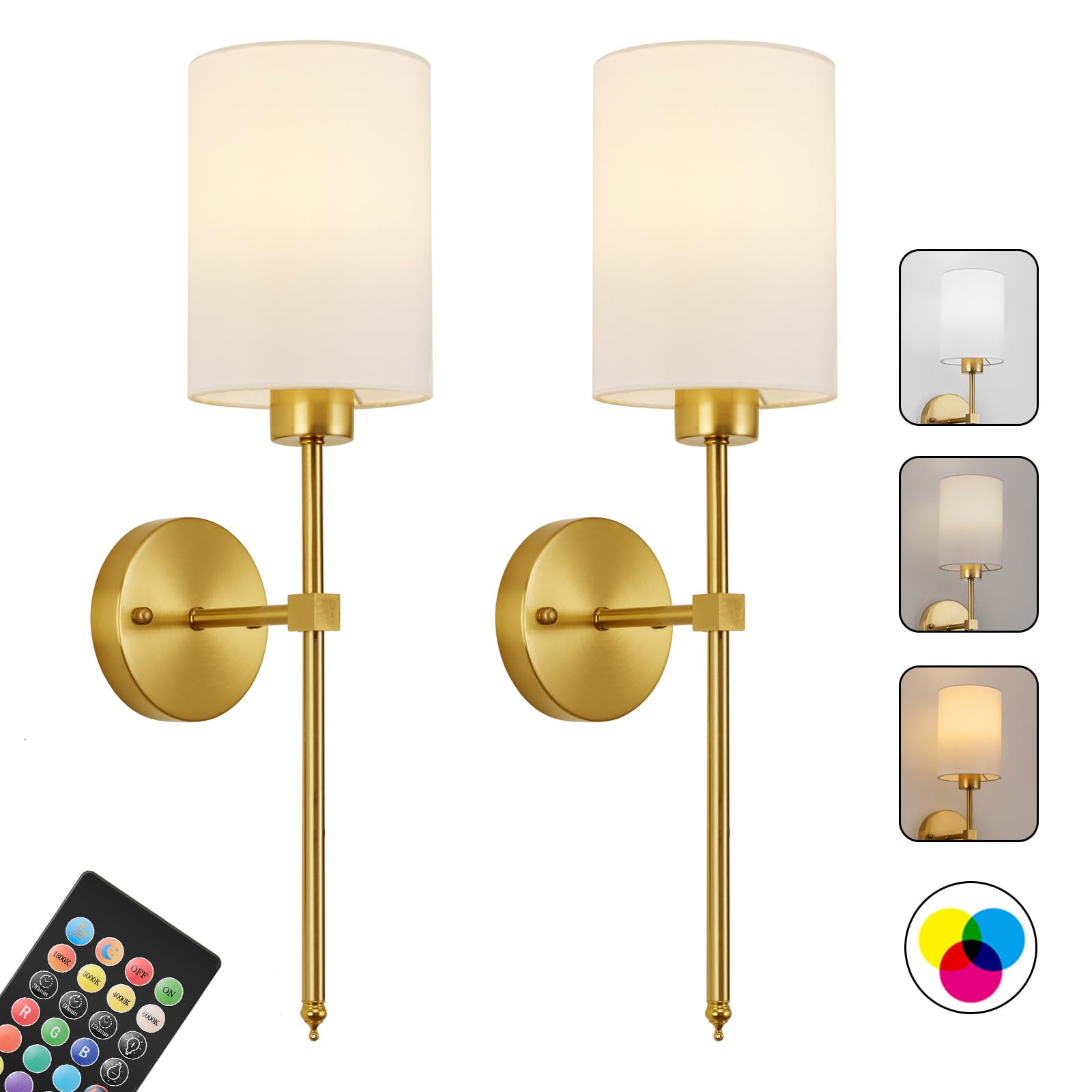 KARTOOSH Rechargeable Wireless Wall Sconces Set of Two, Gold Battery ...