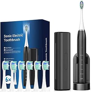 Electric Toothbrush for Adults and Kids, Sonic Toothbrushes with 6 Brush Heads Rechargeable ...