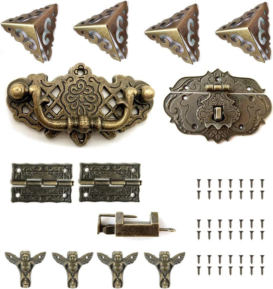 Jewelry Box Antique Lock Latch Hasp Hinges Handle Box Corner Protectors ...